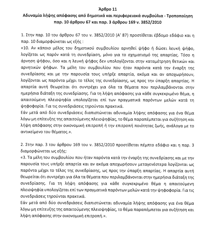 Τροπολογία ΥΠΕΣ: Σε περίπτωση αδυναμίας λήψης απόφασης για ένα θέμα από ...